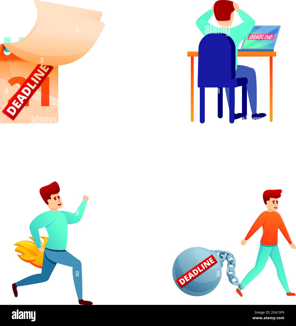 Deadline concept icons set cartoon vector. Stressed employees working ...