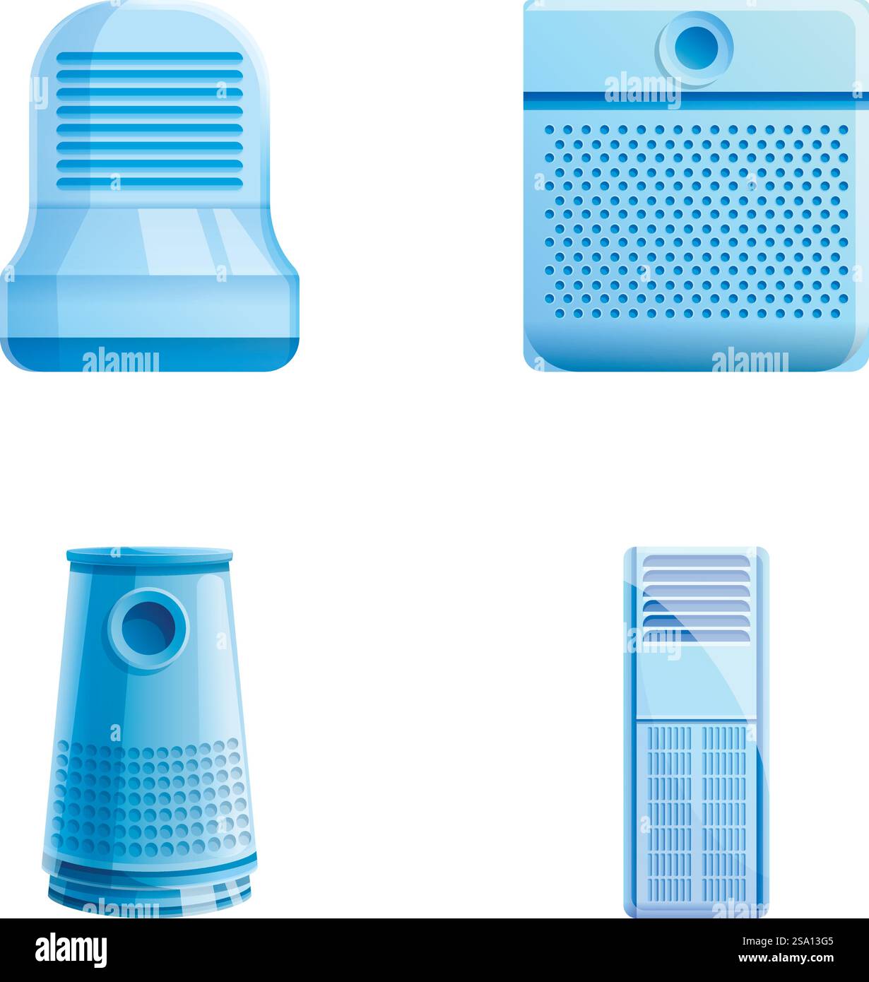 Air cleaner icons set cartoon vector. Modern air purifier equipment ...