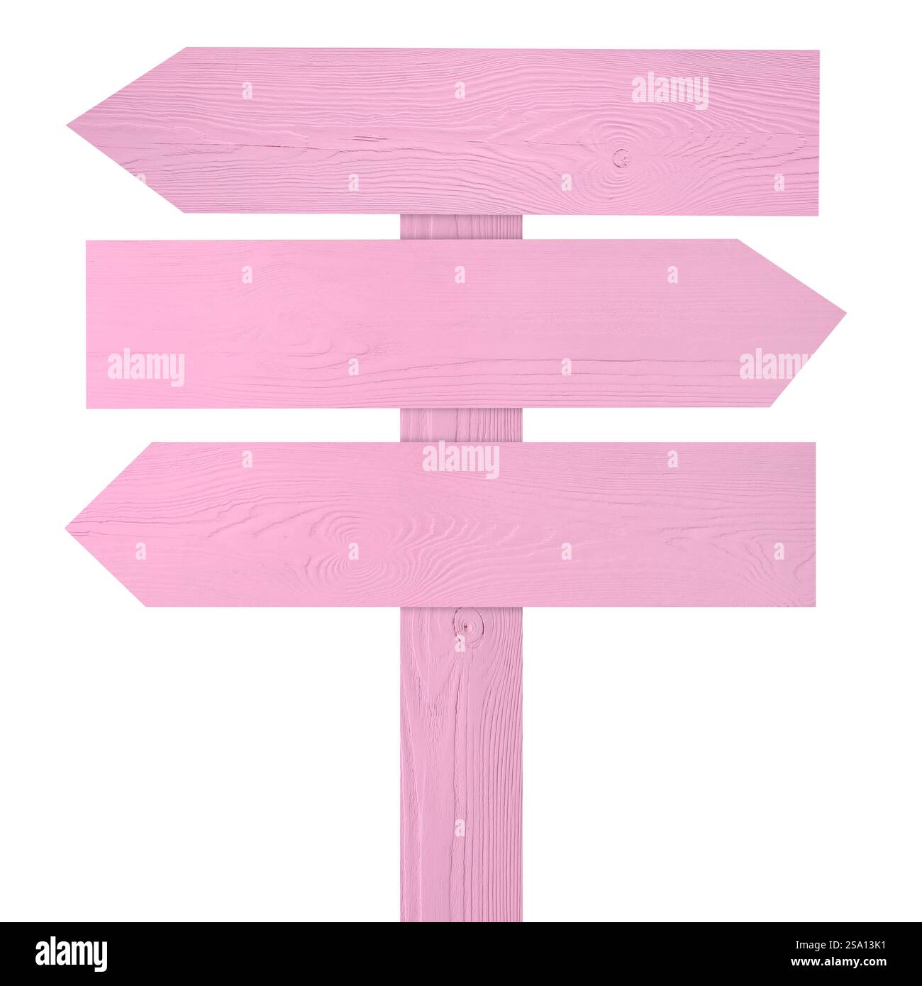 Pink wooden signpost with arrow-shaped pointers isolated on white Stock ...