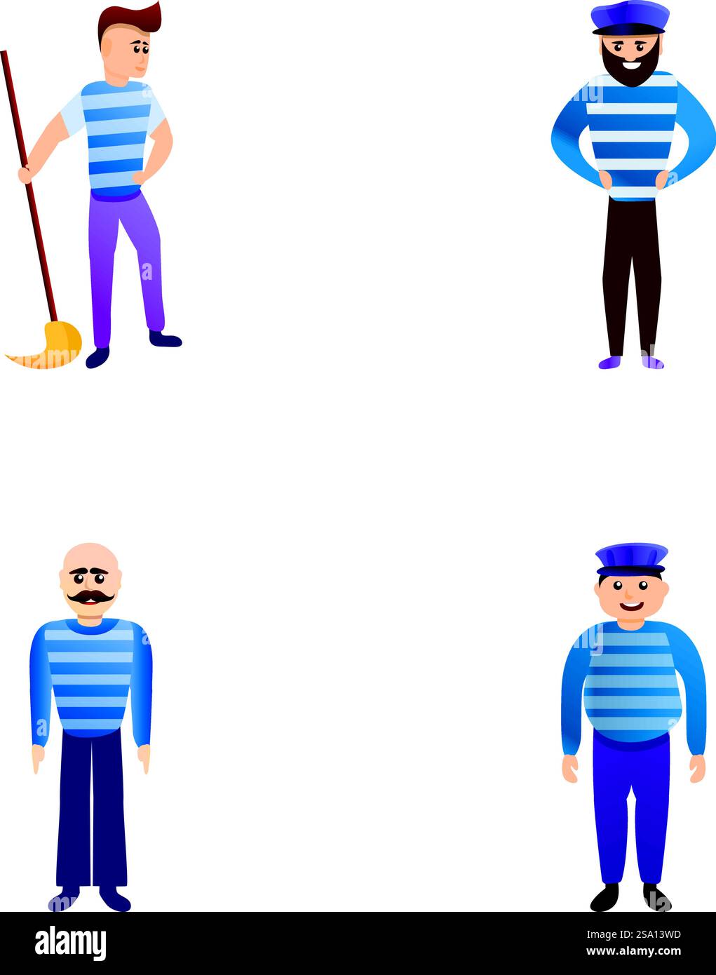 Seaman icons set cartoon vector. Sailor in uniform. Ship crew. Seaman ...