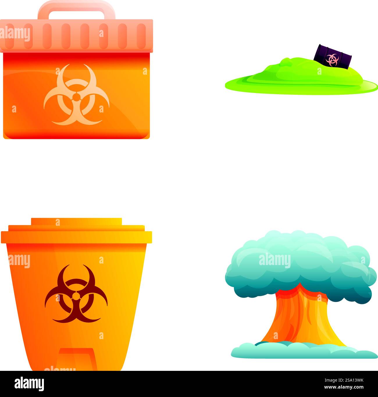 Nuclear pollution icons set cartoon vector. Radioactive cloud and ...