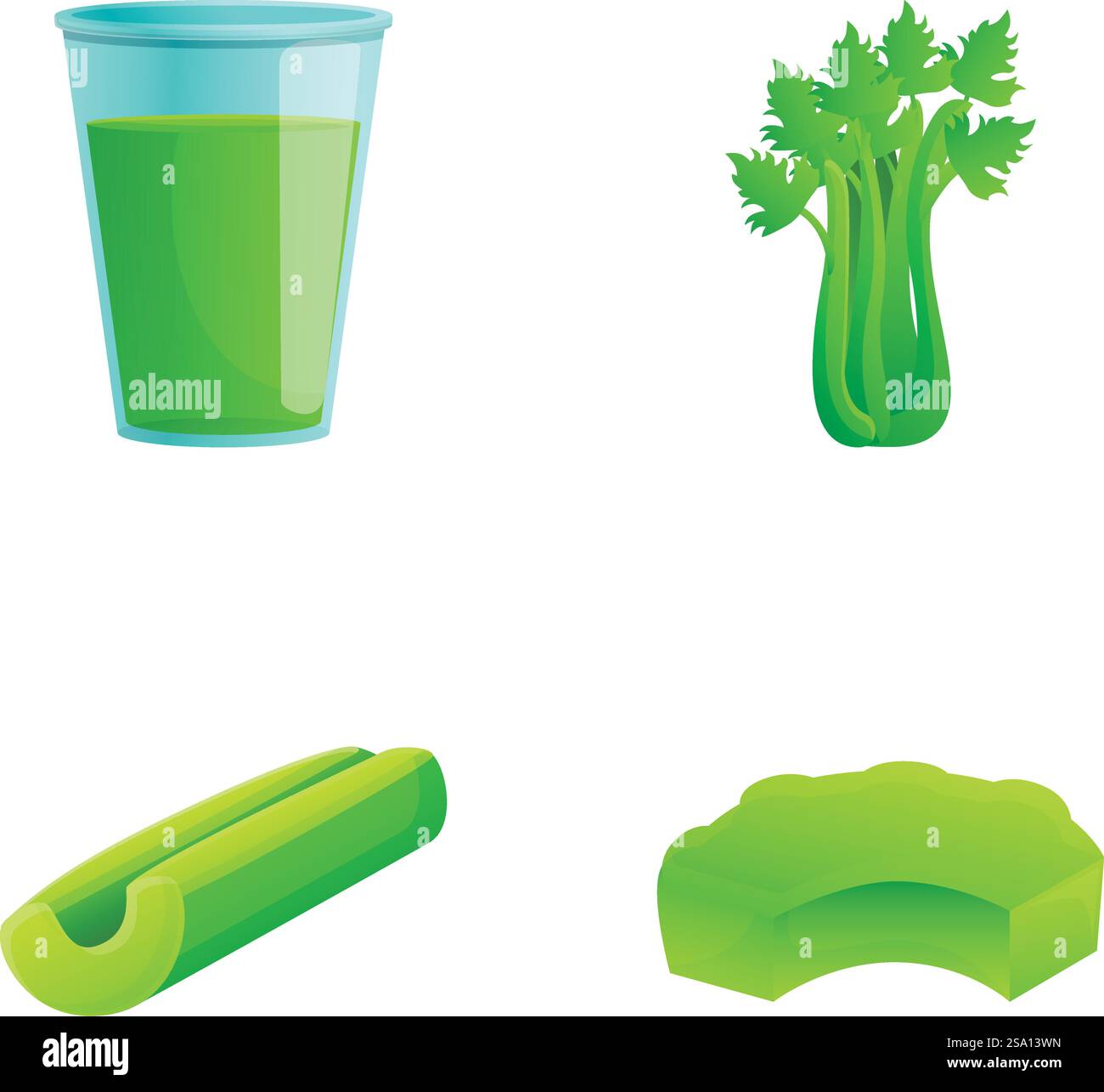 Celery beverage icons set cartoon vector. Sliced stem and green ...