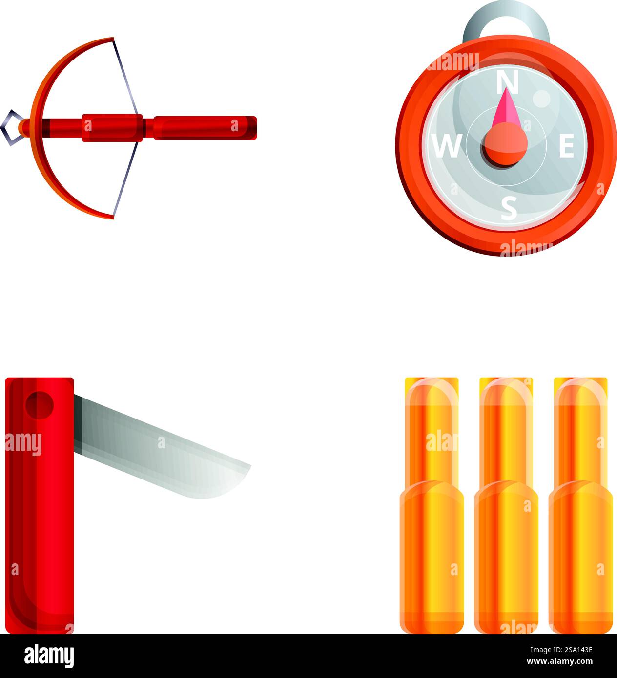 Hunter ammunition icons set cartoon vector. Huntsman equipment ...