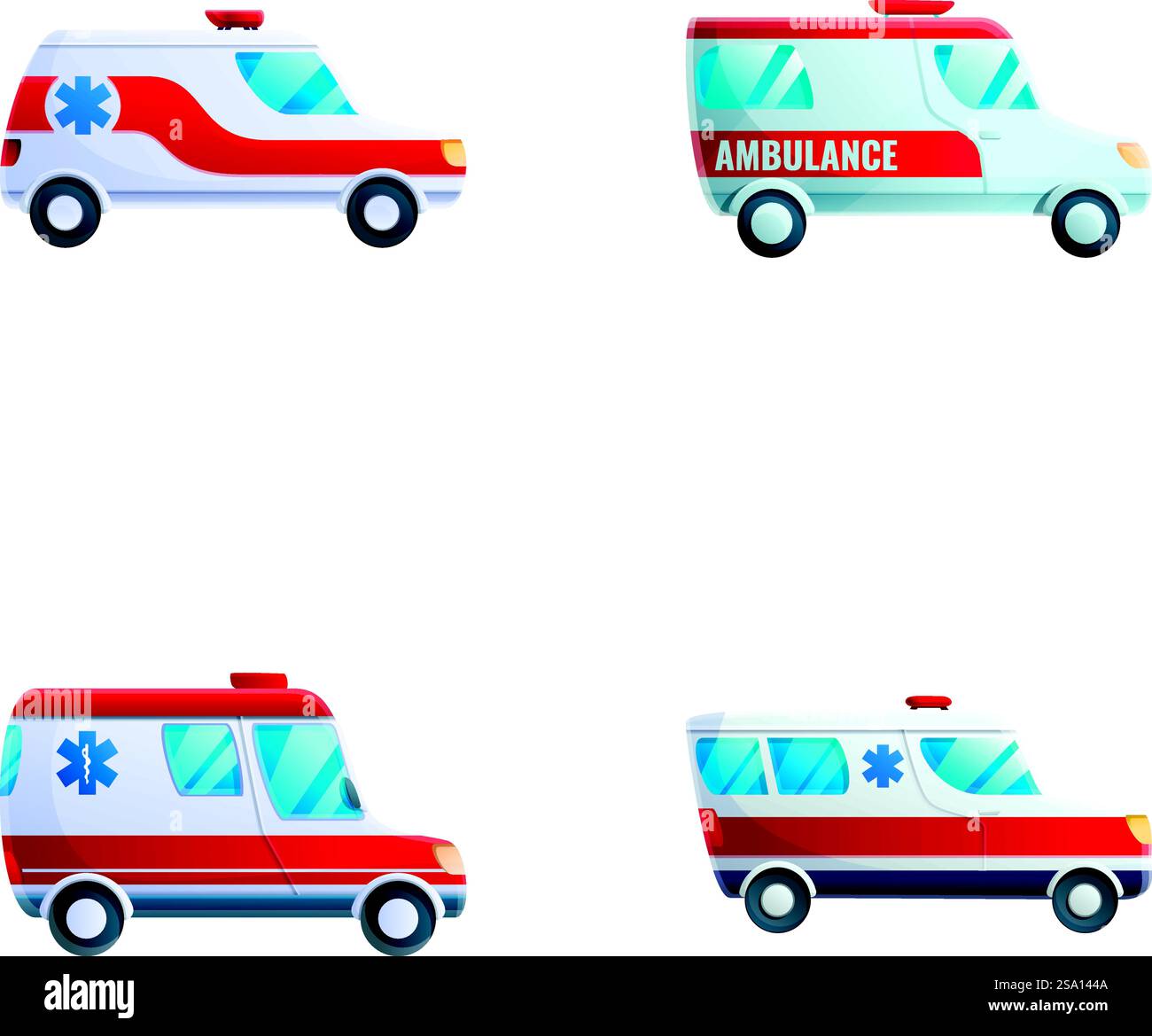 Ambulance icons set cartoon vector. Emergency vehicle. Medical assistance. Ambulance icons set ...