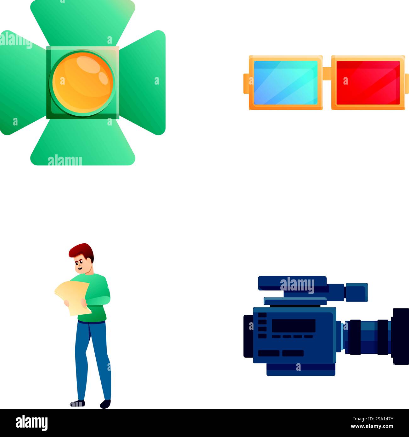 Film director icons set cartoon vector. Making shooting. Work man. Film ...
