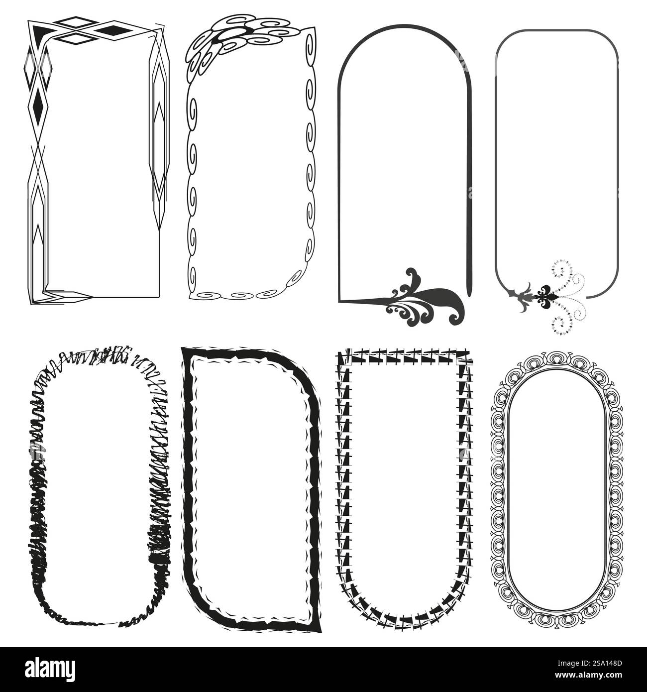 Decorative frame set. Black outline collection. Classic ornate shapes ...