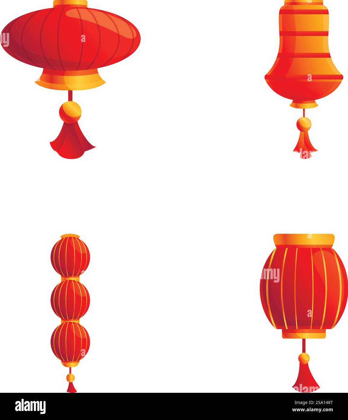 Chinese lantern icons set cartoon vector. Chinese festival paper ...