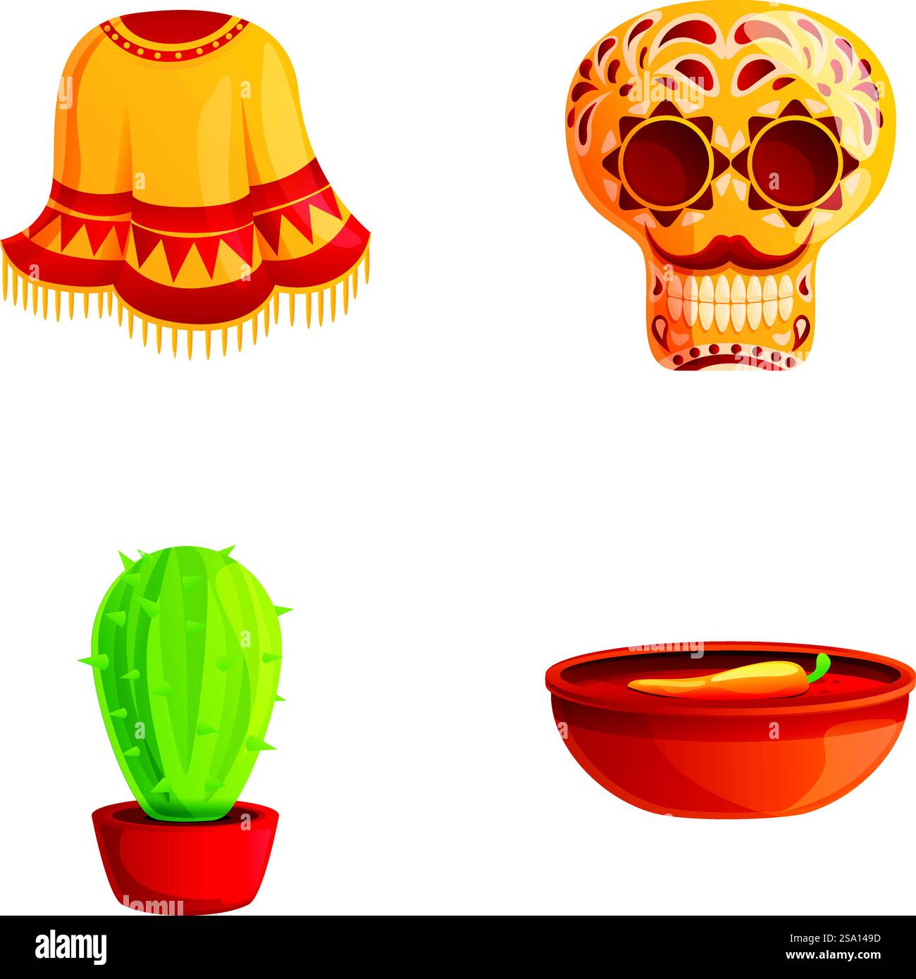 Mexico travel icons set cartoon vector. Traditional mexican symbol ...