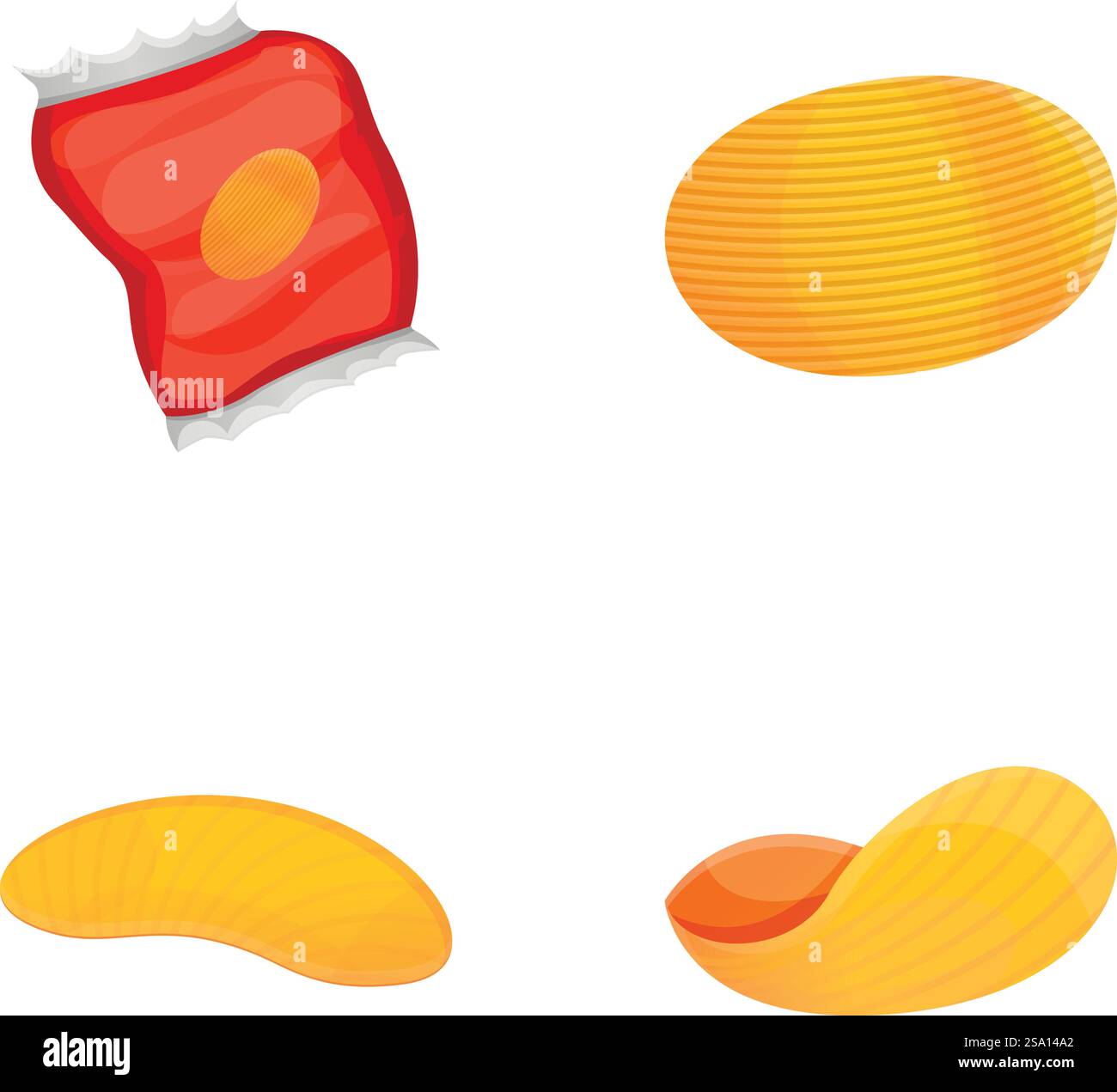 Chips icons set cartoon vector. Ripple potato chips. Vegetable snack ...