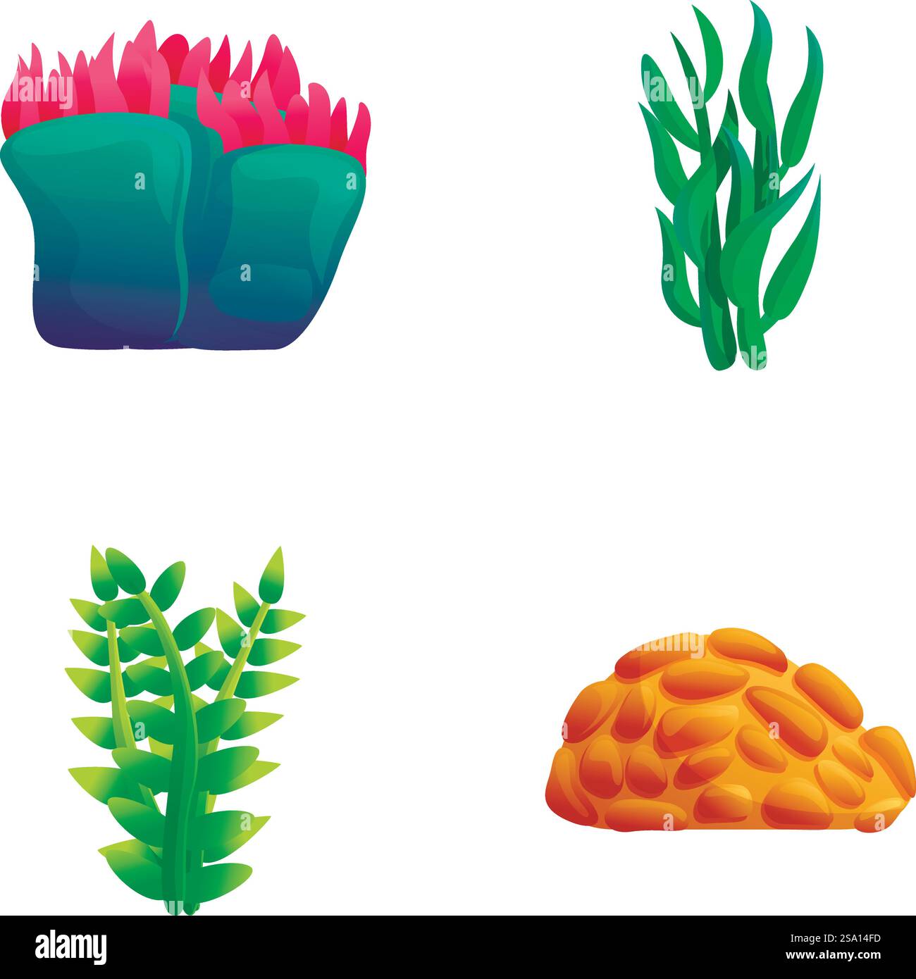 Seaweed icons set cartoon vector. Various colorful algae and coral ...