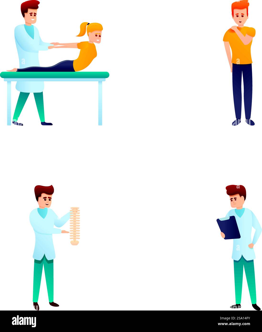 Therapy icons set cartoon vector. People in orthopedic therapy ...