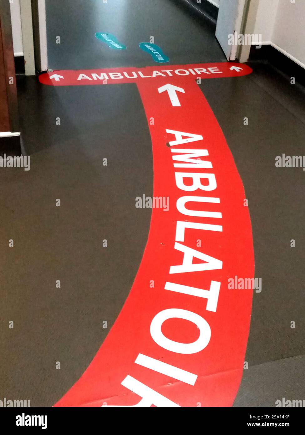 Floor markings to access the outpatient department of a hospital Stock ...