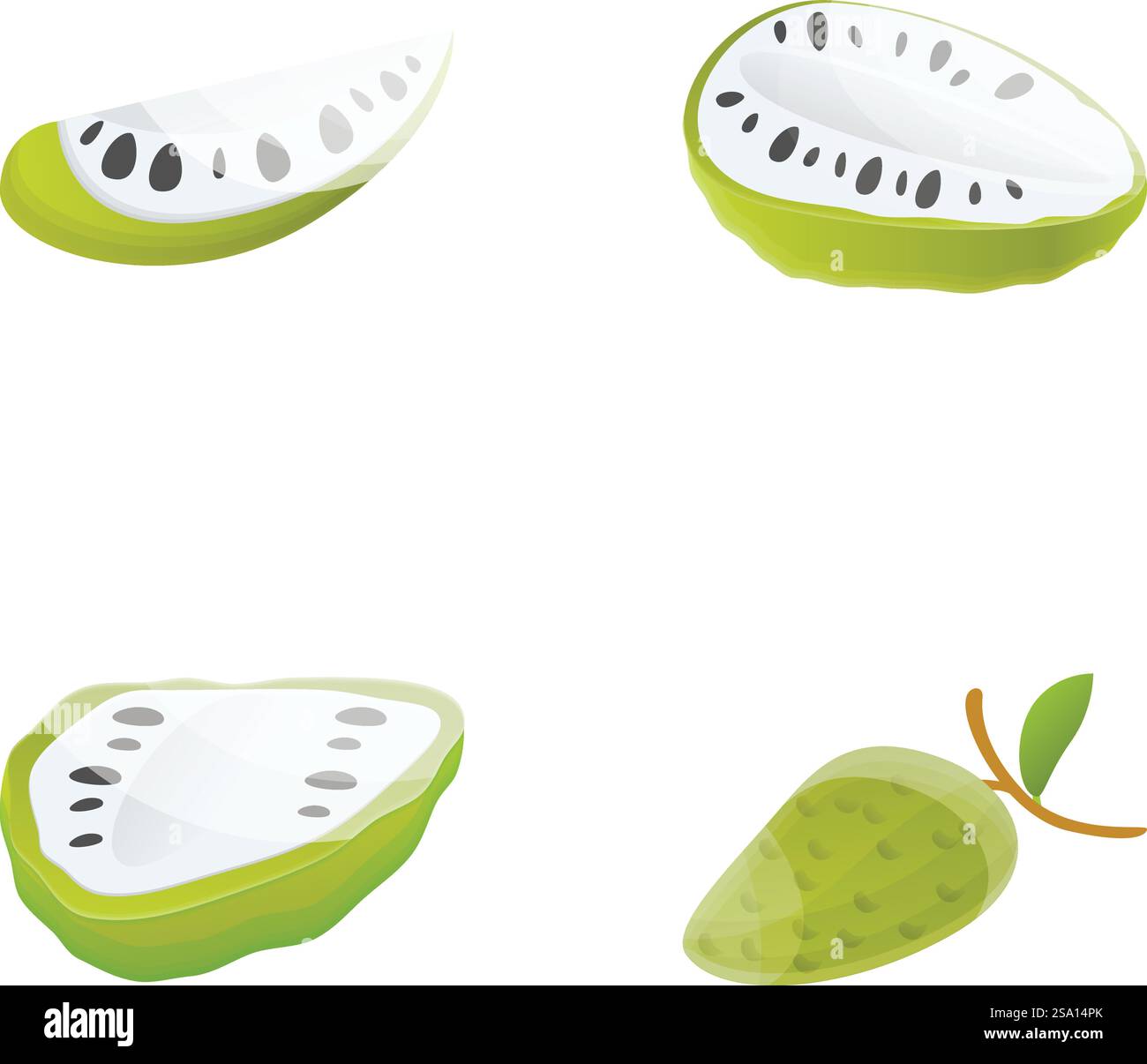 Noina fruit icons set cartoon vector. Fresh green sugar apple. Exotic ...