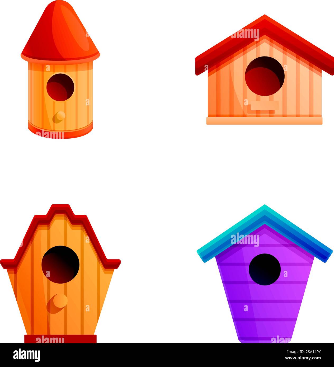 Birdhouse icons set cartoon vector. Different wooden birdhouse. Wooden ...