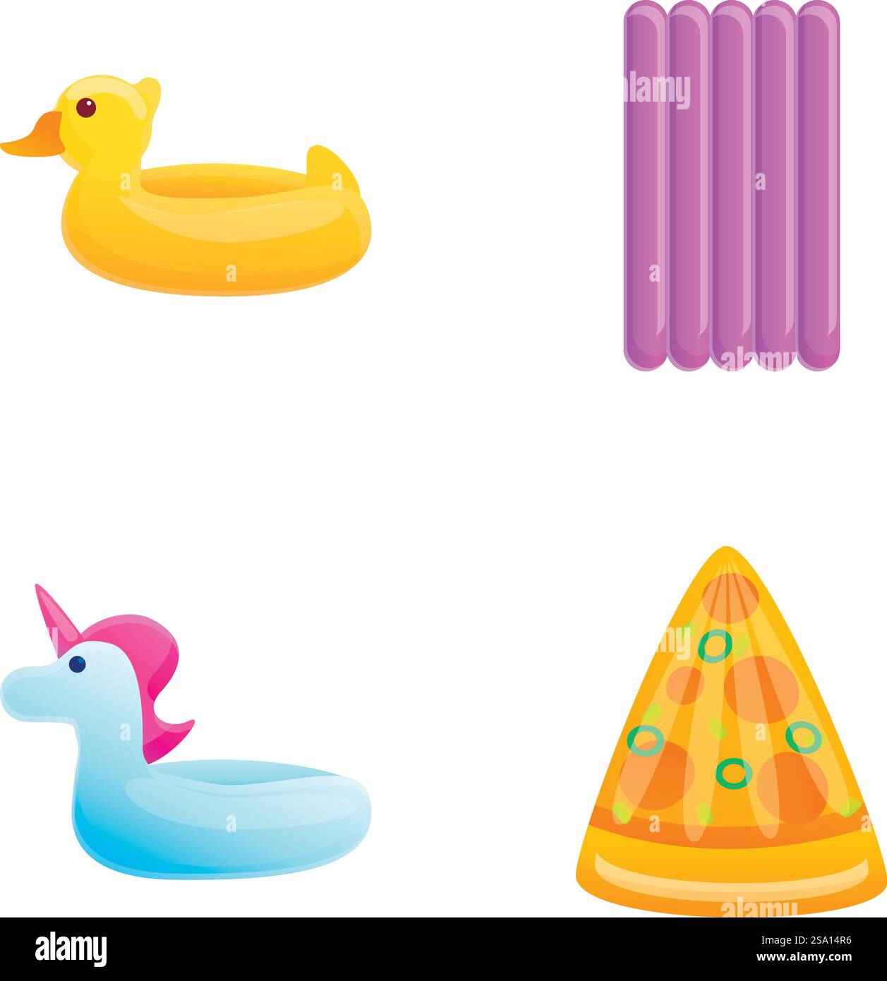 Inflatable toy icons set cartoon vector. Inflatable mattress and circle ...