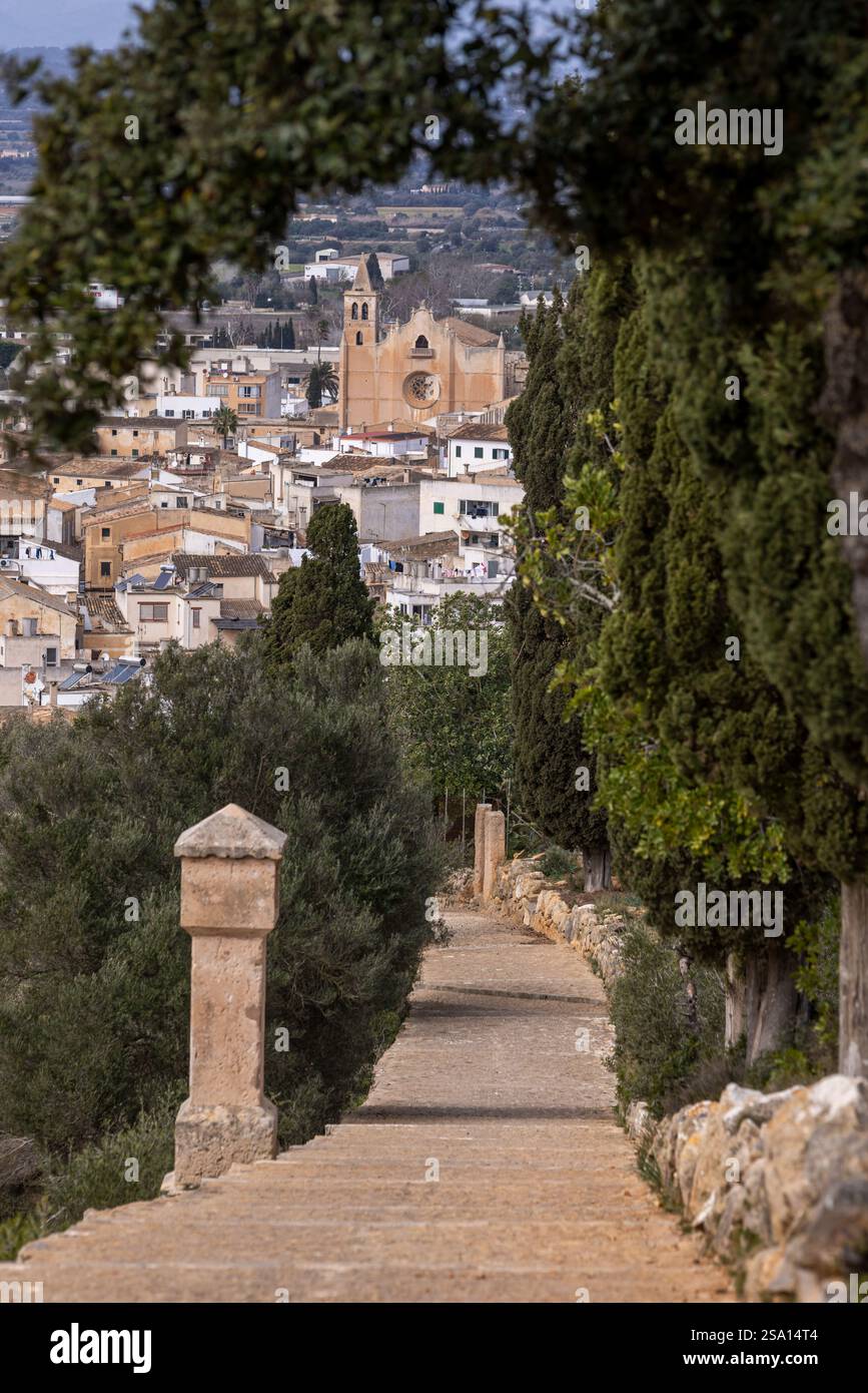 Stairway of a calvary hill with stations of the cross and wayside ...