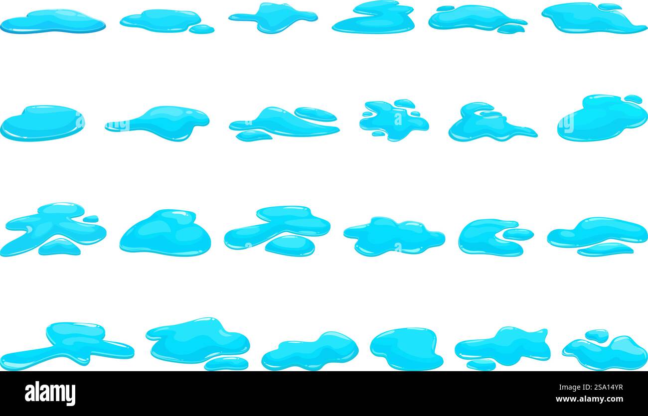 Water puddle icons set cartoon vector. Floor leak tears. Wash wet drop ...