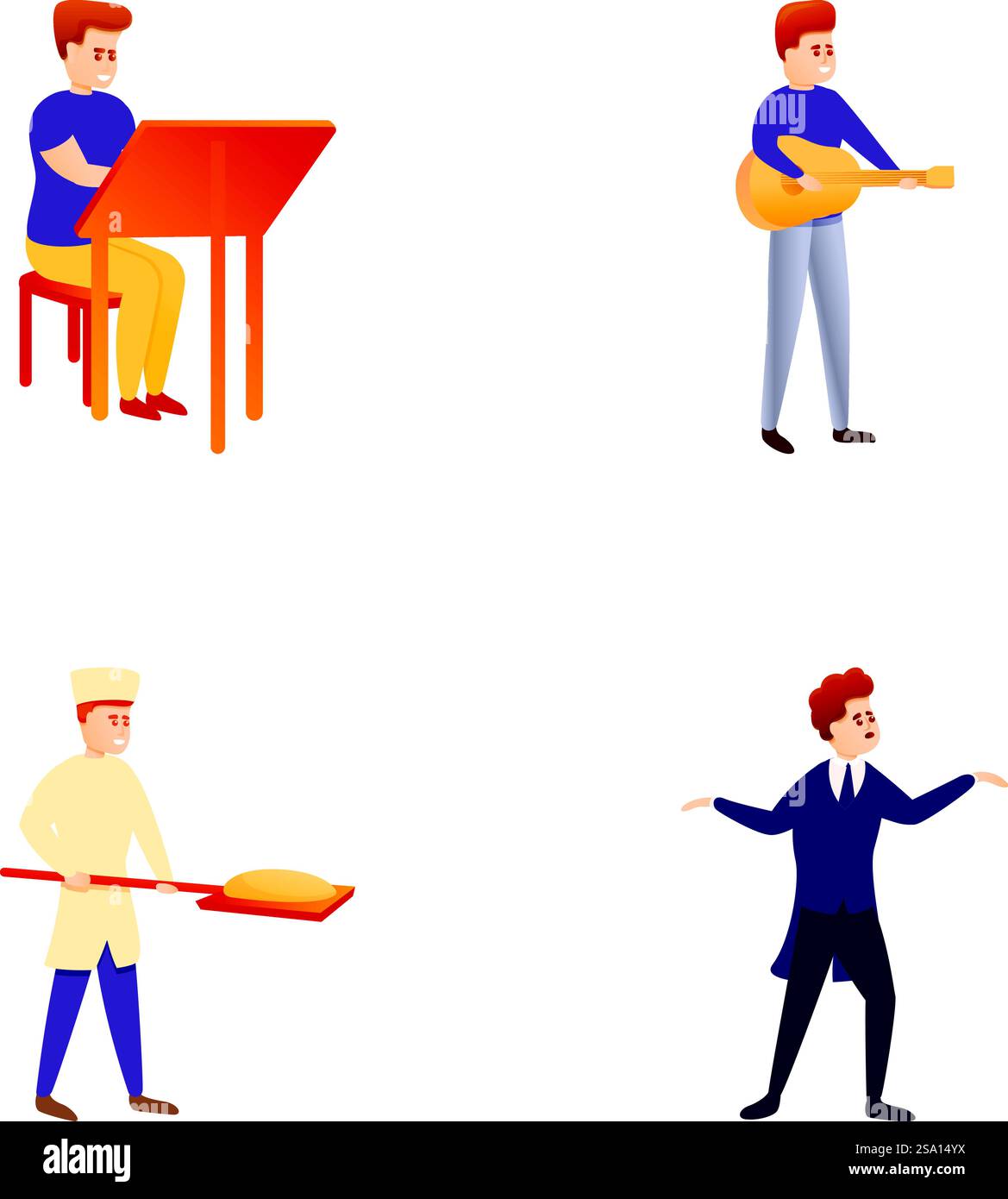 Various profession icons set cartoon vector. Baker guitarist artist ...
