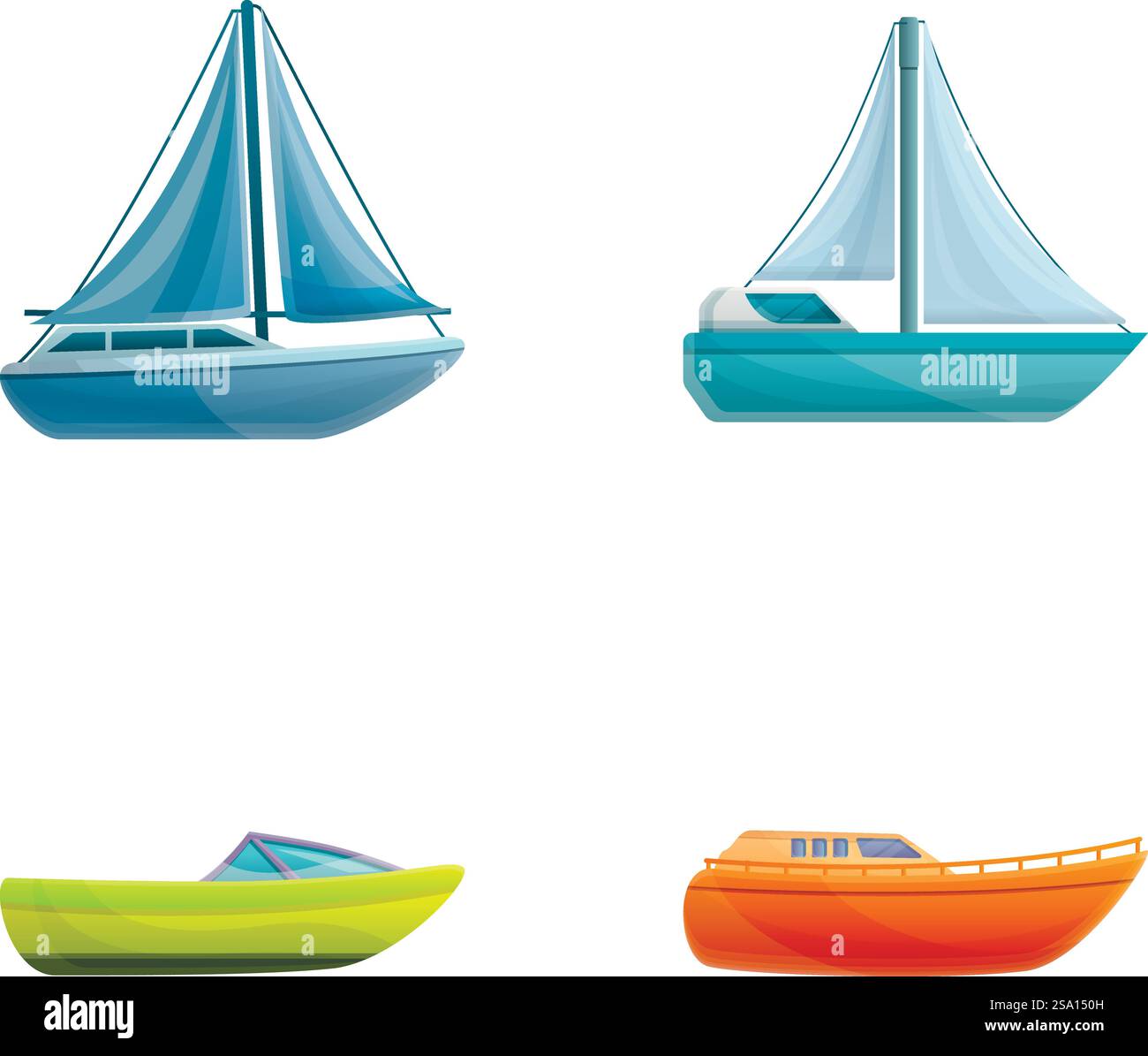 Water transportation icons set cartoon vector. Travel yacht and ...