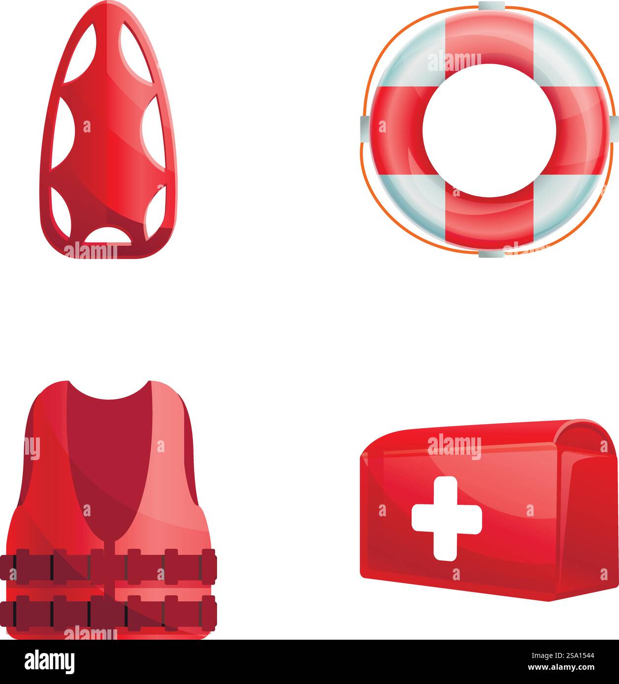 Water safety icons set cartoon vector. Life jacket lifebuoy and first ...