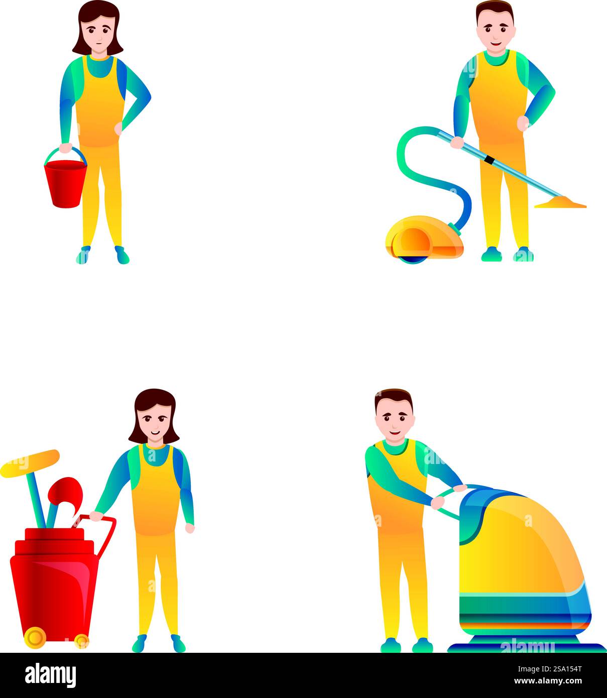 Professional cleaning icons set cartoon vector. Housekeeping staff ...