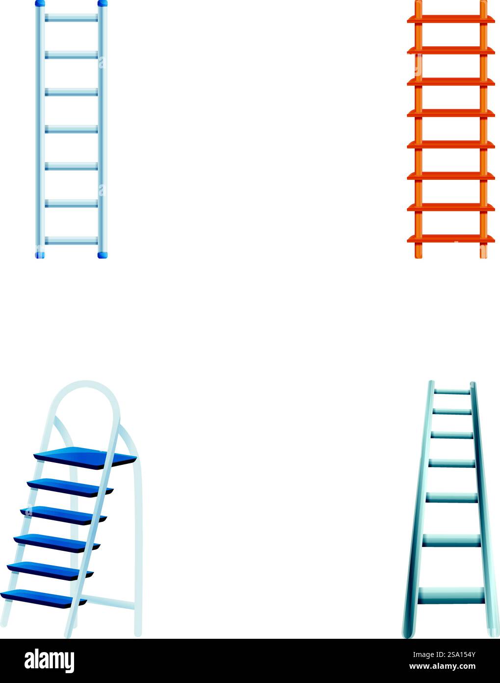 Various ladder icons set cartoon vector. Step ladder and stairway ...