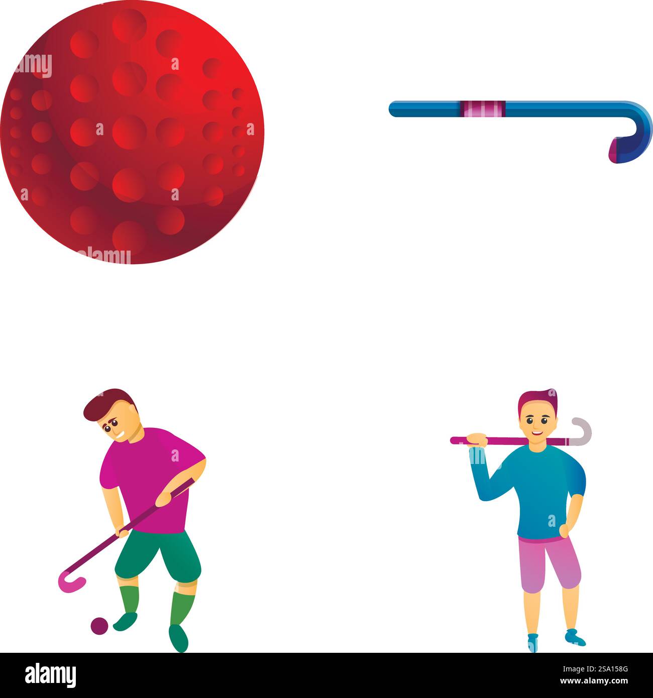 Golf play icons set cartoon vector. Golf player with club and red ball ...