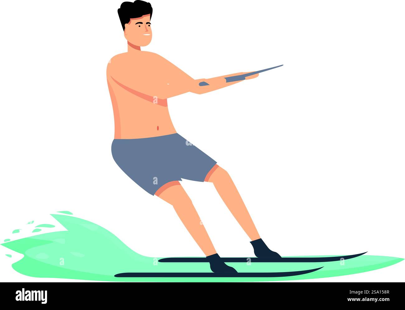 Fat boy water skiing icon cartoon vector. Active surfer. Sea beach ...