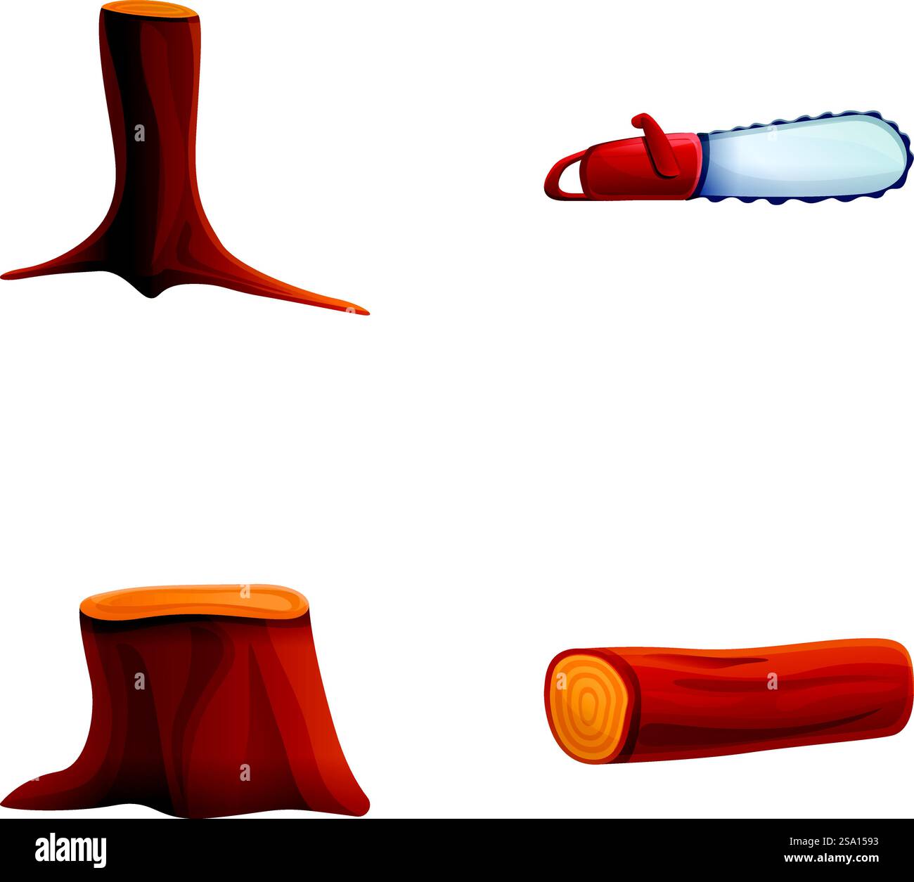 Tree cutting icons set cartoon vector. Forest landscape devastation ...