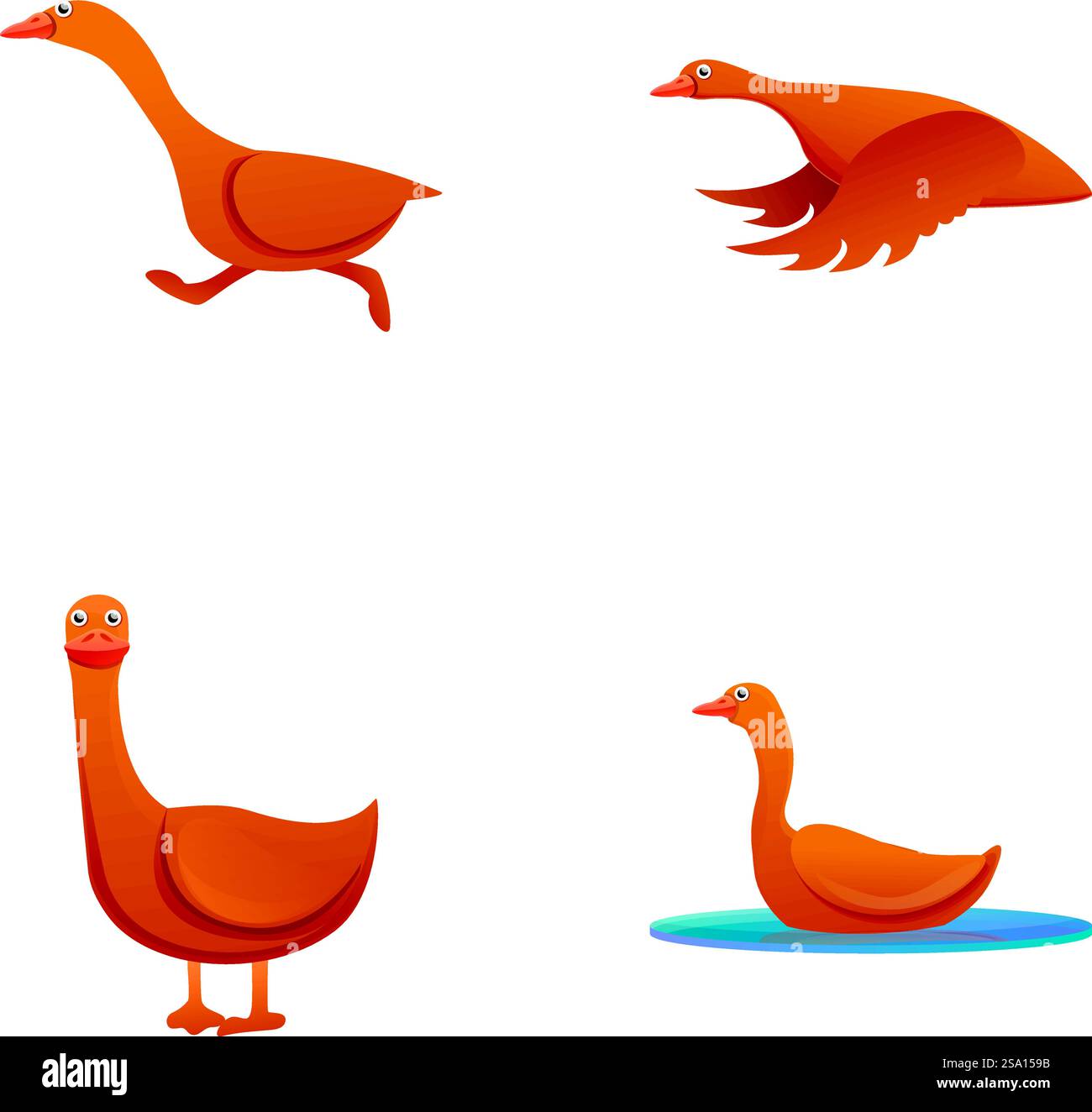 Geese icons set cartoon vector domestic waterfowl farm poultry hi-res ...