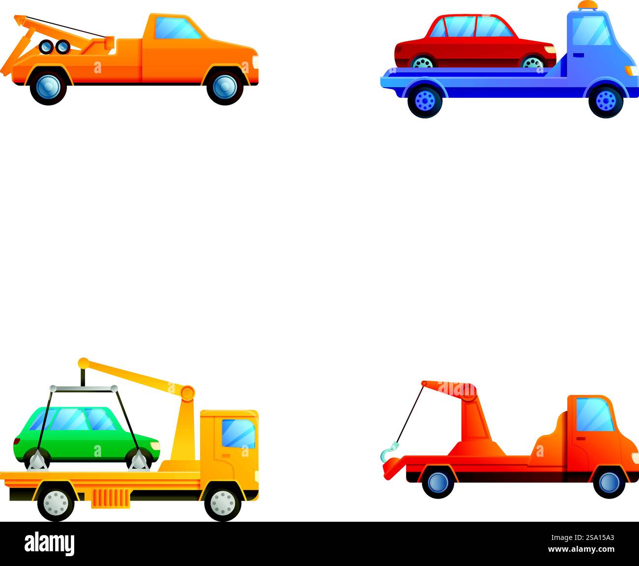 Towing truck icons set cartoon vector. Various type of tow truck ...