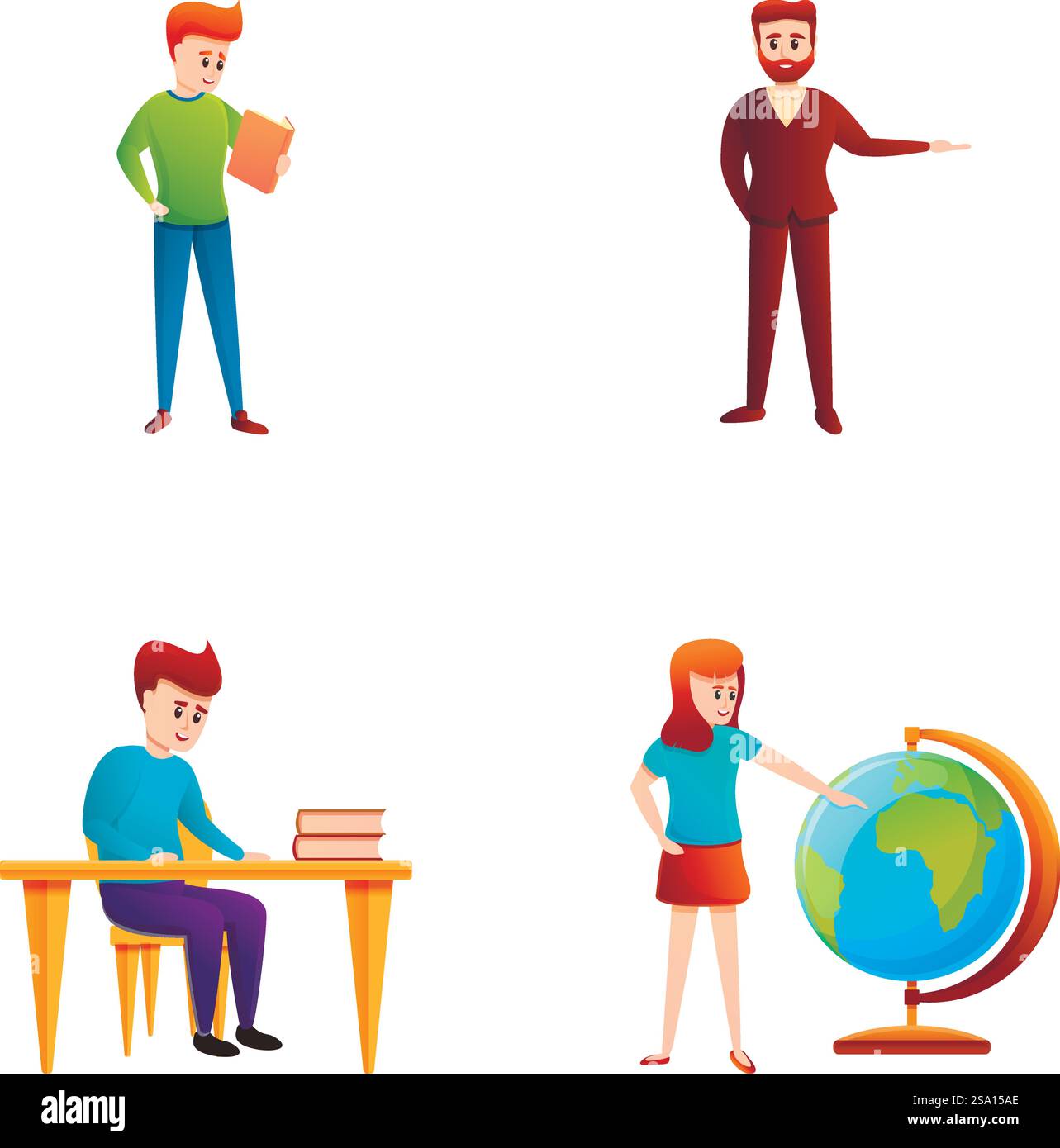 Offline education icons set cartoon vector. Teacher and student ...