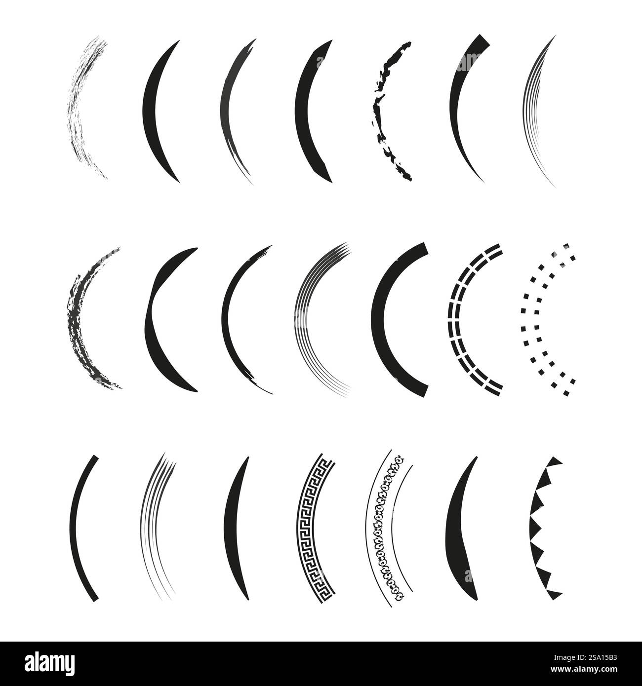 Decorative curve set. Abstract arc elements. Black curved shapes ...