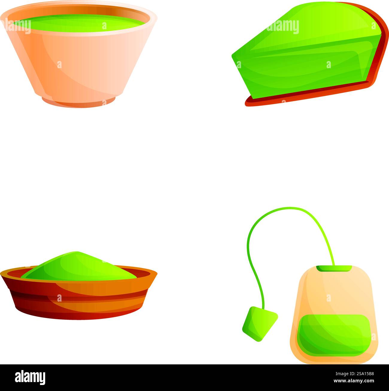 Tea drink icons set cartoon vector. Tea powder and teabag. Traditional ...