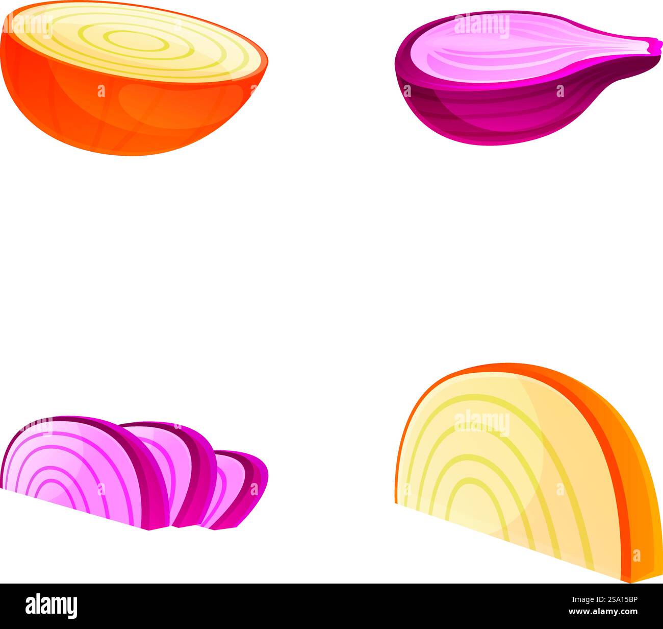 Various onion icons set cartoon vector. Whole and chopped onion ...