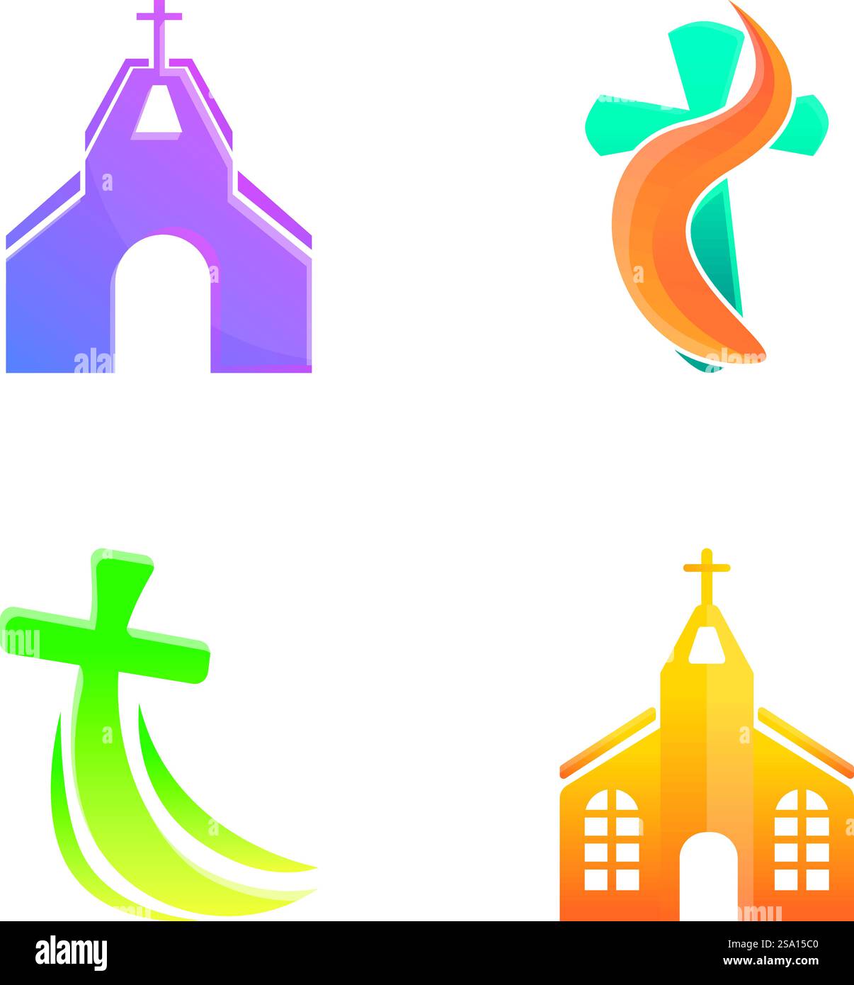 Religious symbol icons set cartoon vector. Church building and ...