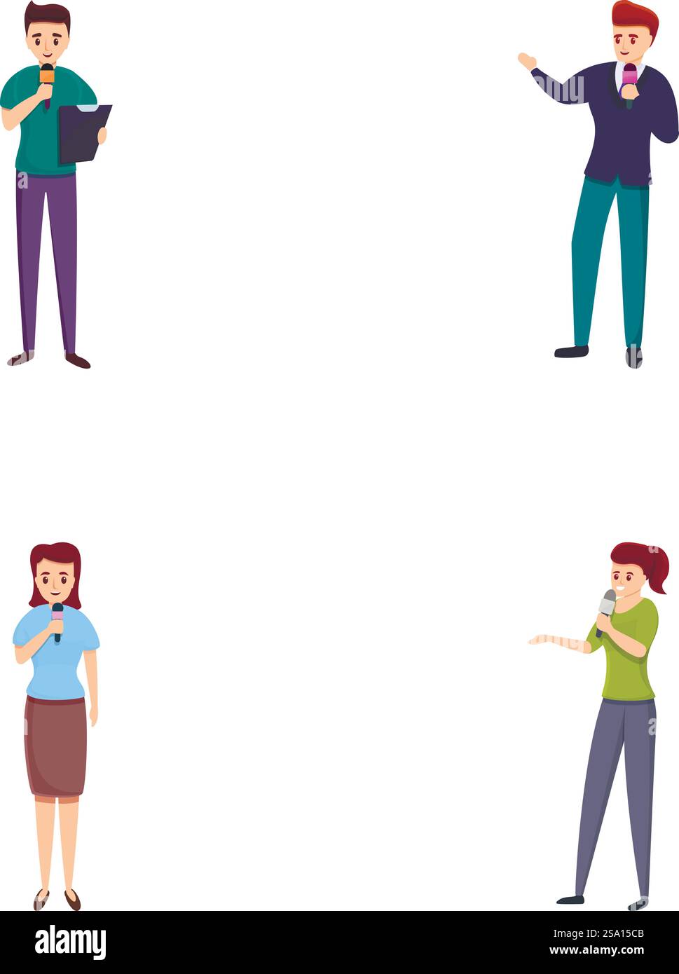 Reporter icons set cartoon vector. Male and female journalist with ...