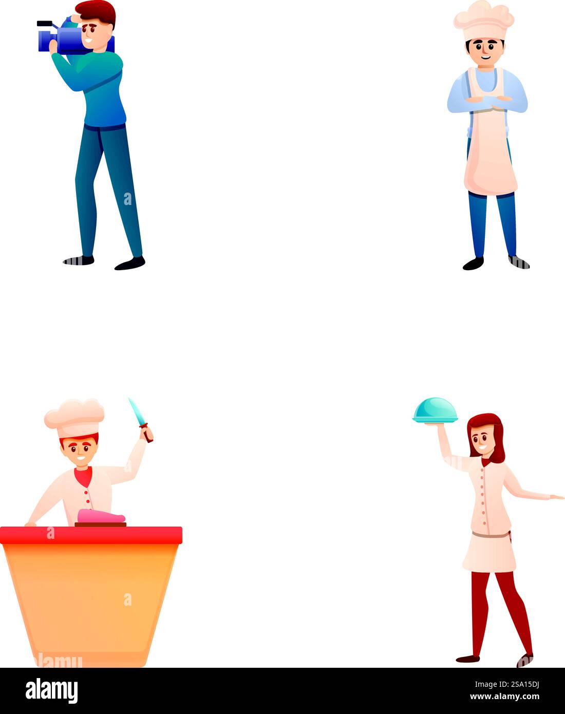 Cooking show icons set cartoon vector. Television crew record culinary ...