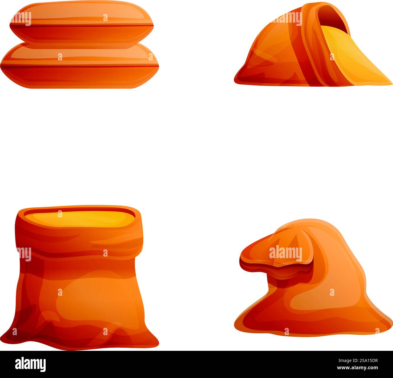 Cereal bag icons set cartoon vector. Cereal and grain in fabric bag ...