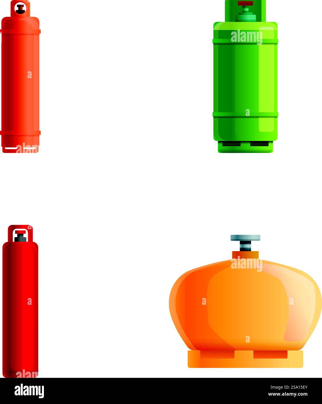 Gas tank icons set cartoon vector. Different type of gas bottle ...