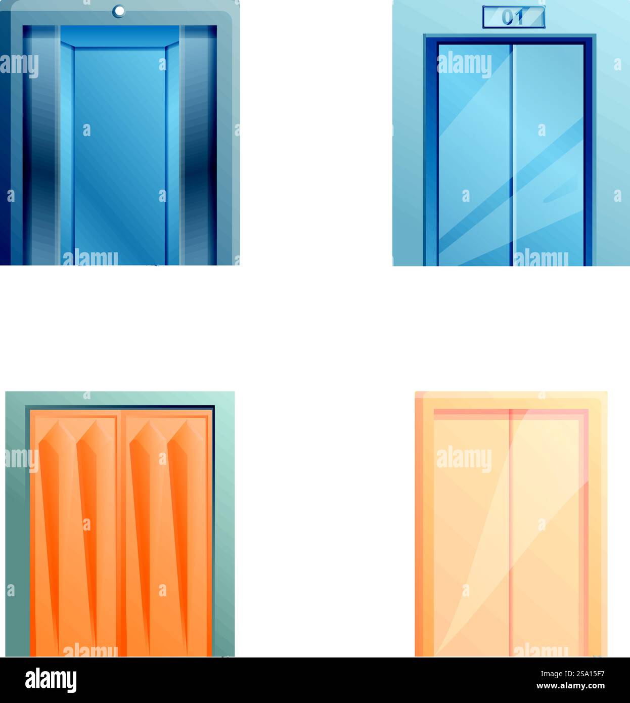 Elevator icons set cartoon vector. New modern steel elevator. Passenger ...