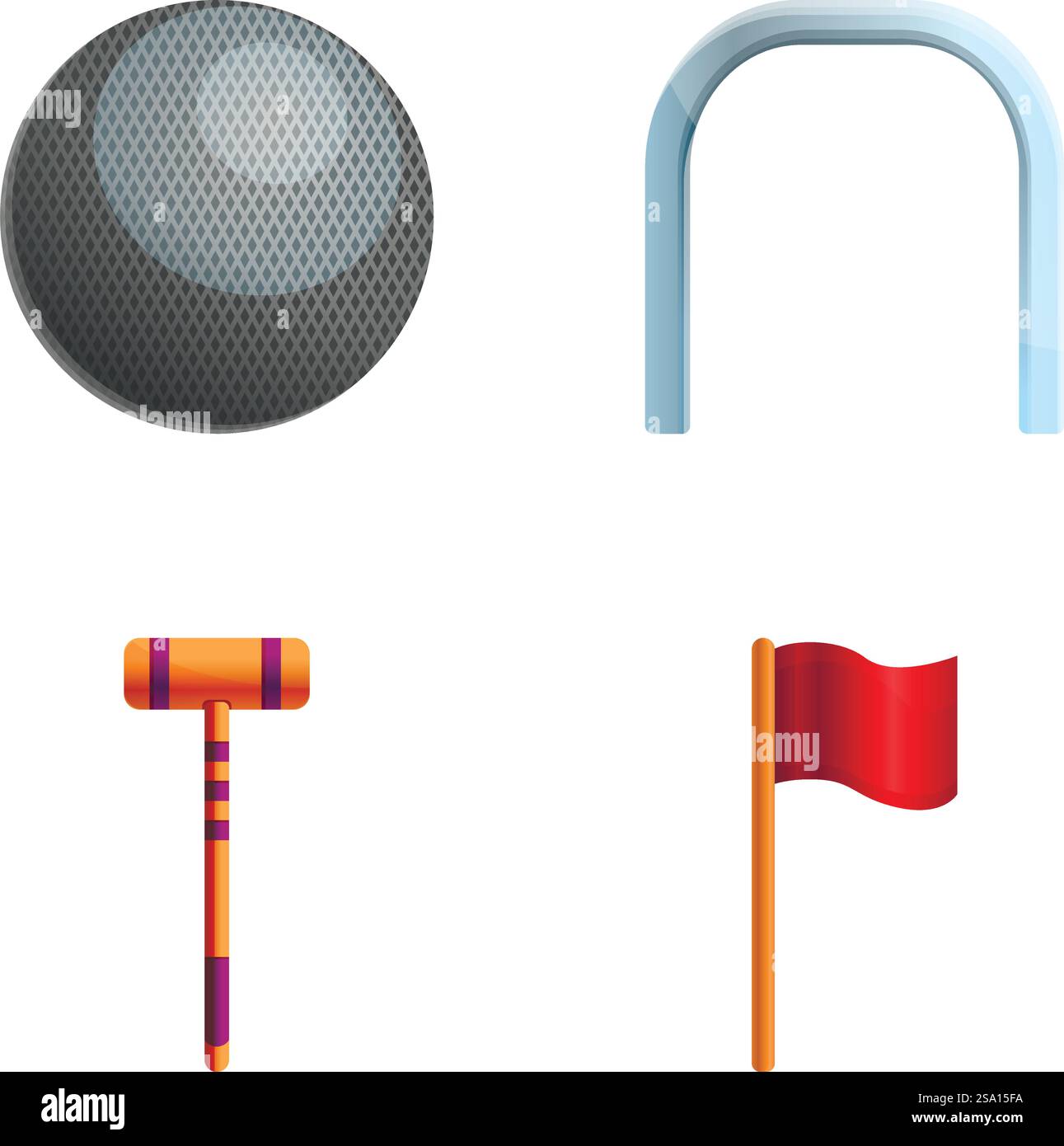Croquet equipment icons set cartoon vector. Croquet mallet, ball and ...