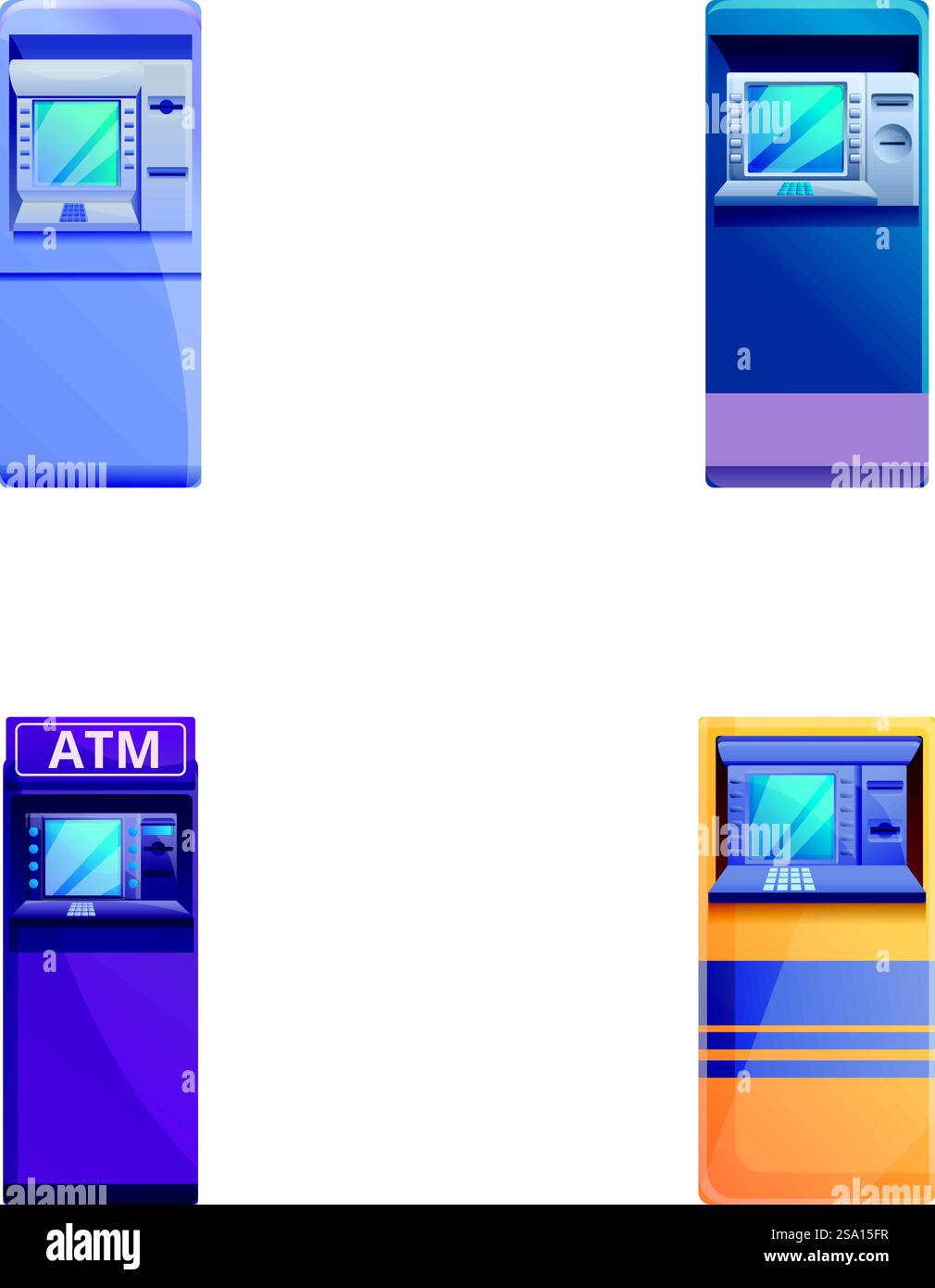 Atm icons set cartoon vector. Various cash machine. Automatic teller machine. Atm icons set ...