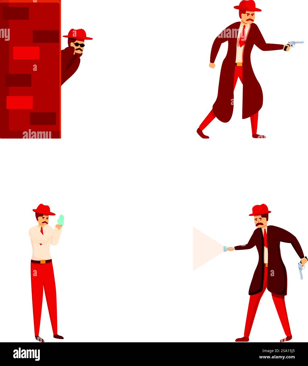 Man detective icons set cartoon vector. Mystery inspector investigating ...