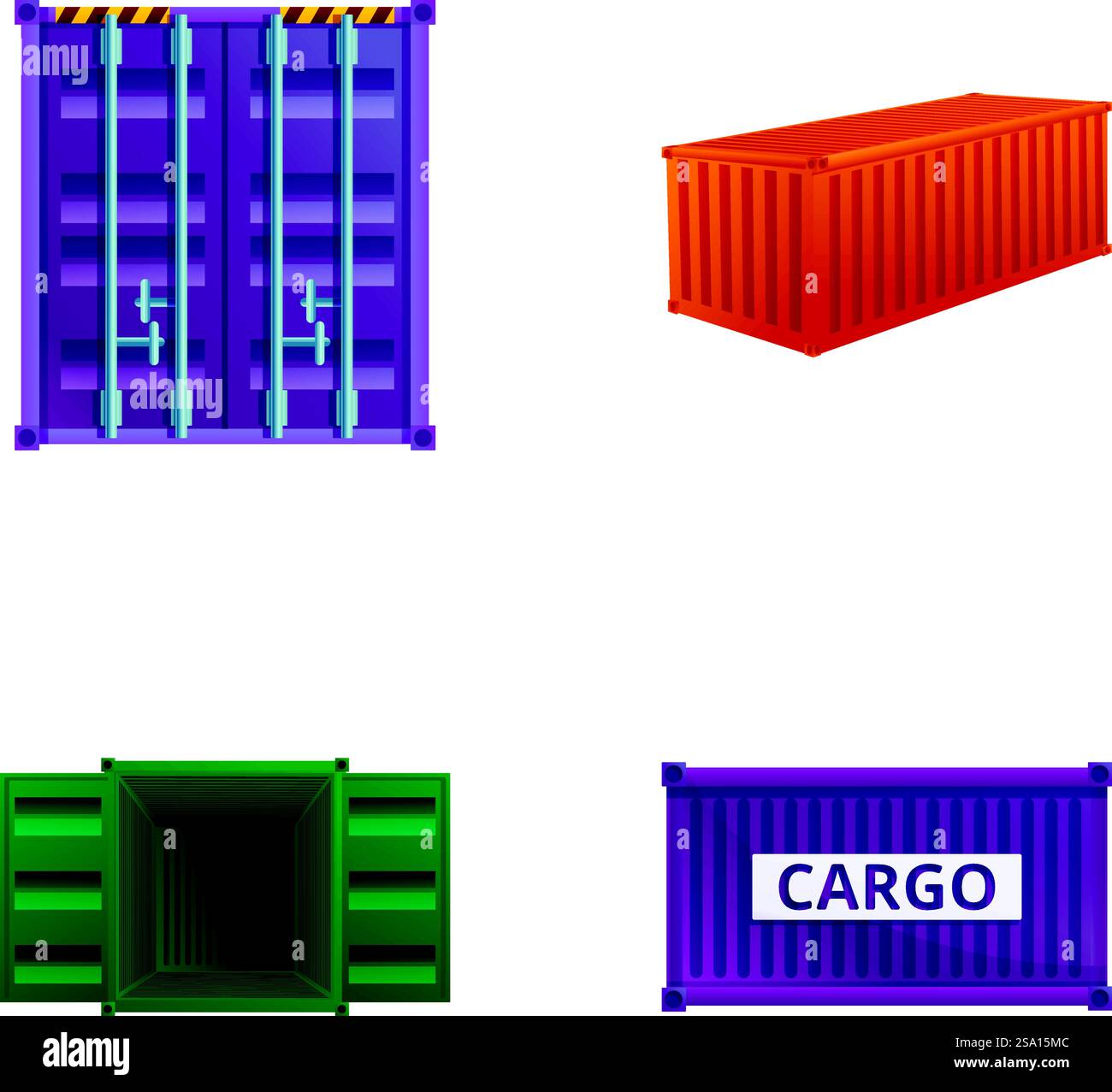 Metal container icons set cartoon vector. Industrial crane hook and ...