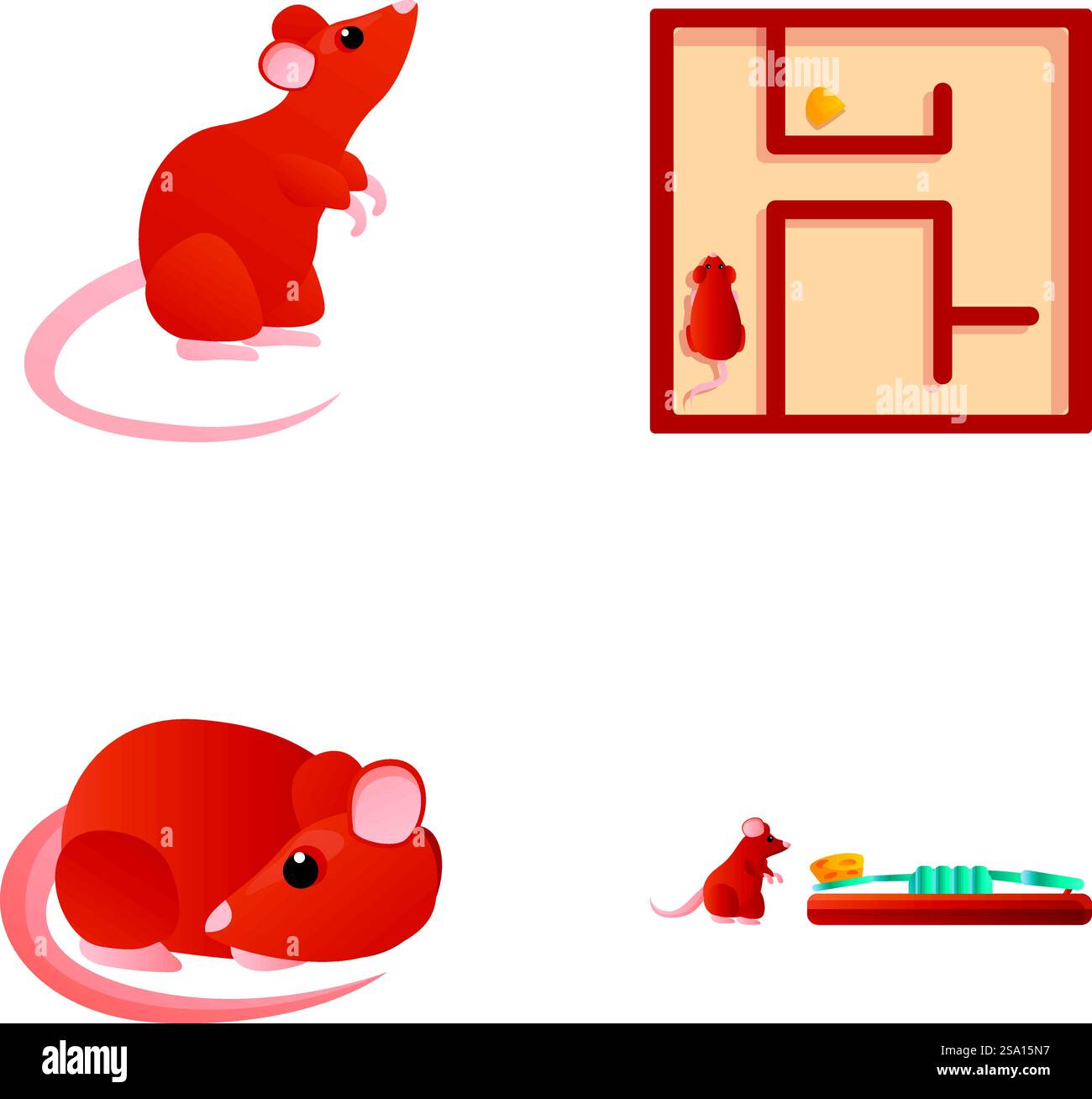 Cartoon mice icons set cartoon vector. Cute mouse near mousetrap and in ...
