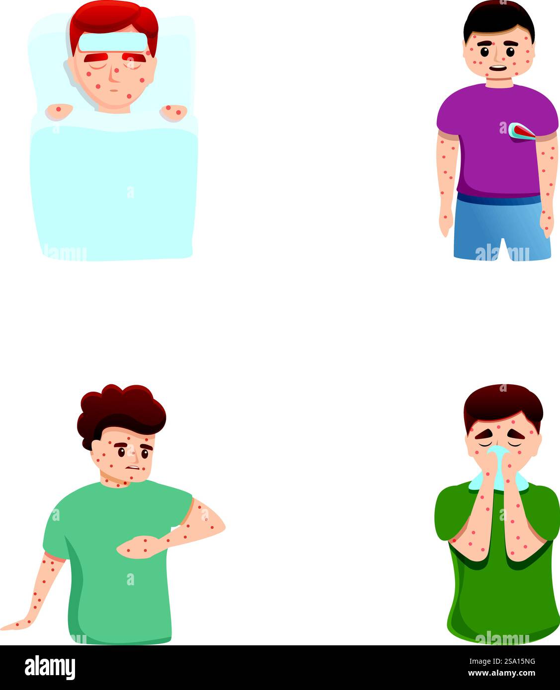 Viral disease icons set cartoon vector. People with itchy, blistered ...