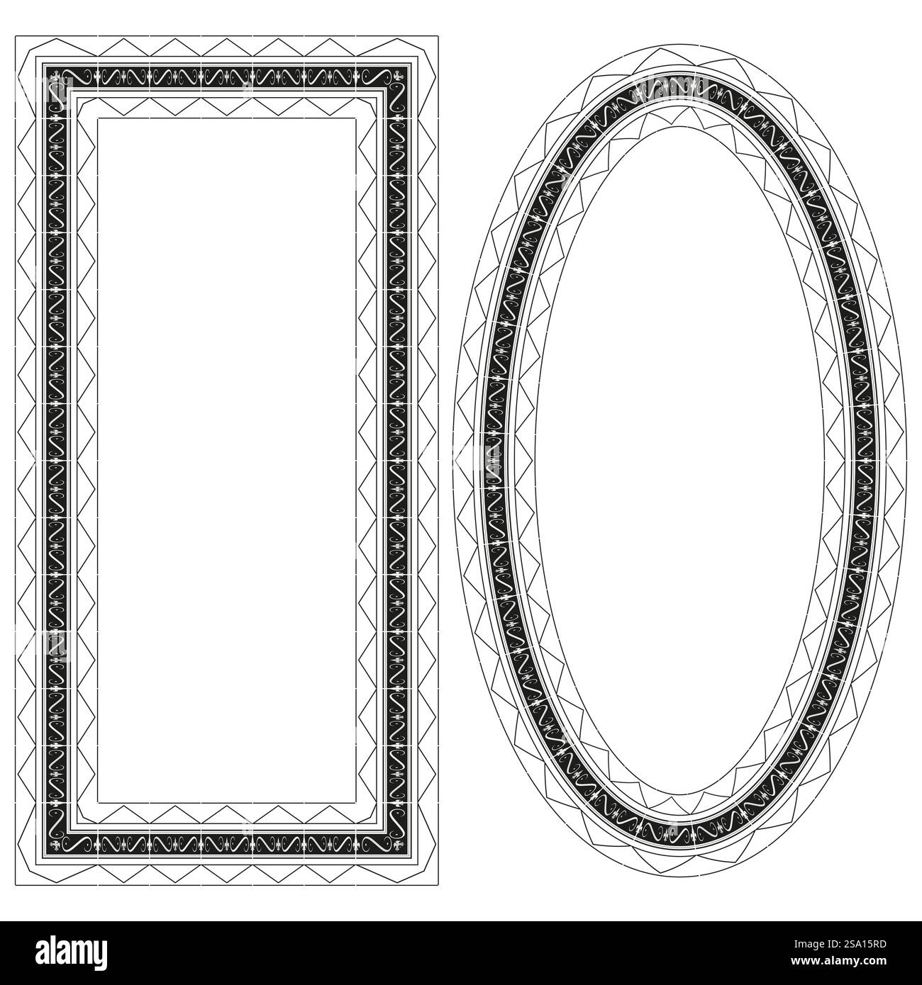 Ornamental frame design. Rectangular and oval shapes. Intricate decorative borders. Vector art ...