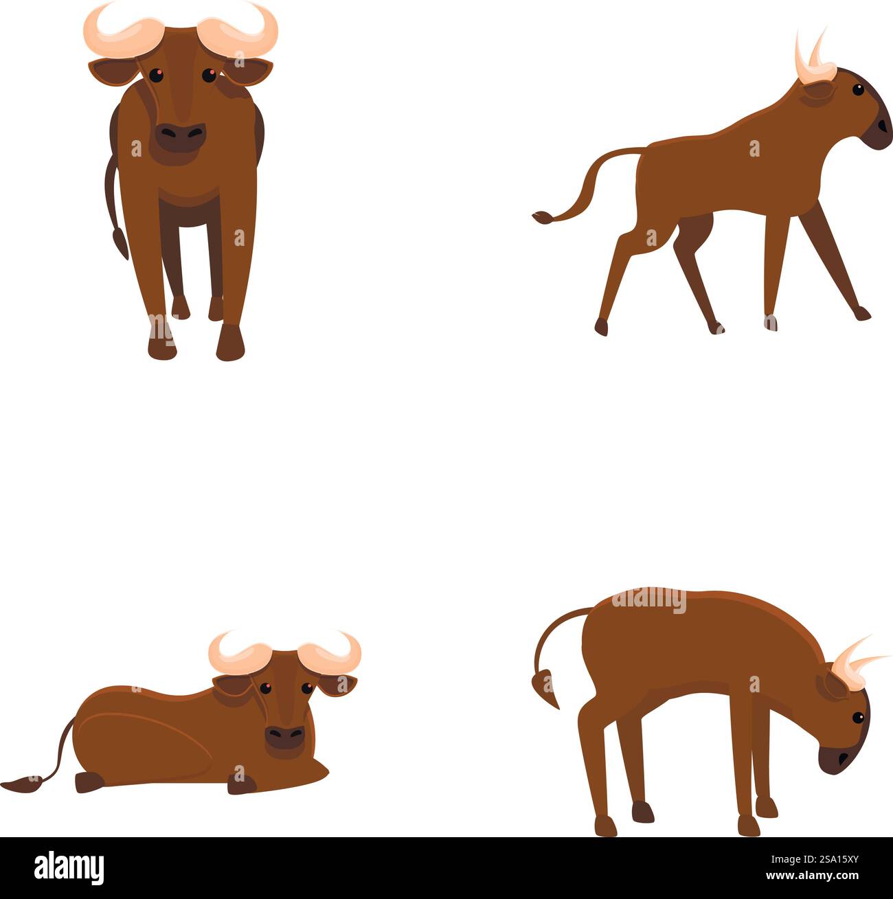 Farm buffalo icons set cartoon vector. Cartoon buffalo animal. Nature ...