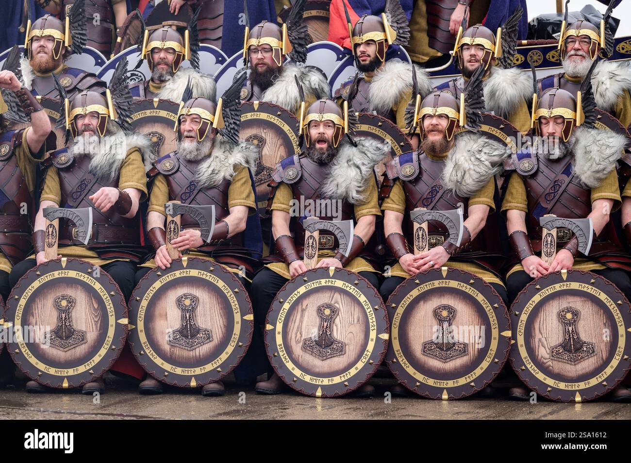 Lerwick, Scotland, 01.28.2025 Guizer Jarl Calum Grains leads with the ...